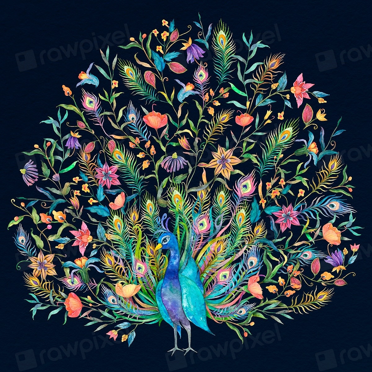 Fancy Peacock & Floral Elements I High Quality Png, Psd & Vector ...