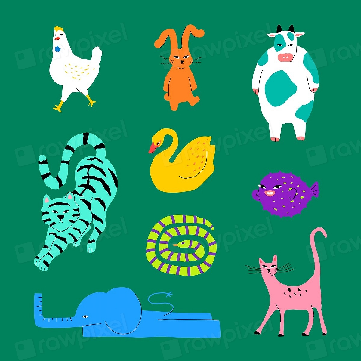 Funky Animal Illustrations Set I High Quality Royalty Free Png, Psd ...